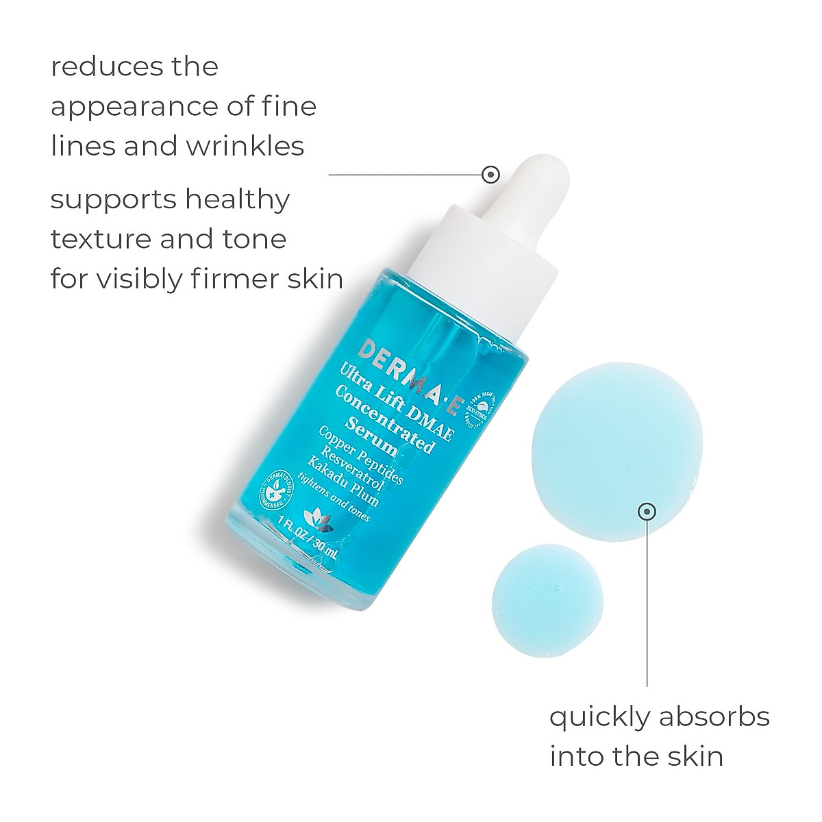 DERMA E Ultra Lift DMAE Concentrated Serum – All Natural Skin Firming & Hydrating Serum with Copper Peptides and Resveratrol – Concentrated Facial Skin Care, 1oz