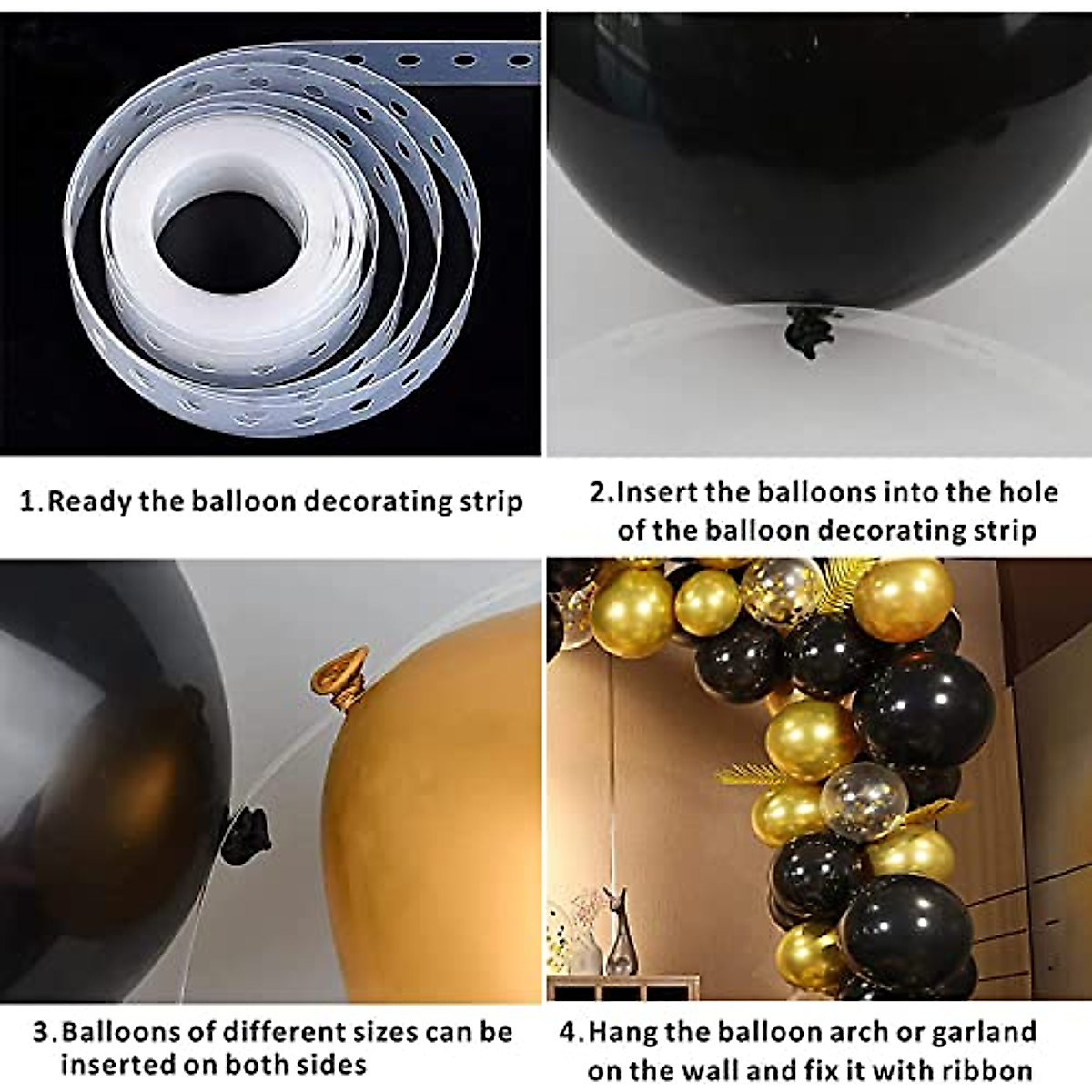 Black and Gold Balloon Garland Kit-126Pcs Black and Gold Balloons Party Decorations with 4 Different Sizes Black and Gold Latex Party Balloons for Birthday Graduation Father's Day New Years.