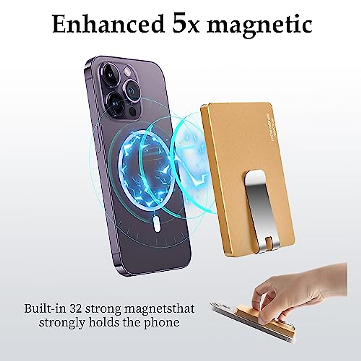 Magnetic Card Wallet Holder for Magsafe, Card Holder for Back of Phone ，Minimalist Slim Wallet for Men ，RFID Blocking Front Aluminum Metal Wallets with Money Clip,Compatible with All Type Phone