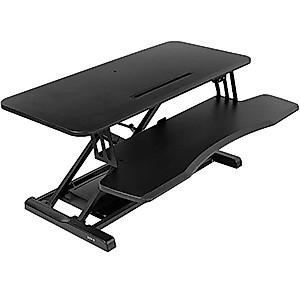 VIVO 36 inch Electric Motor Desk Converter, Height Adjustable Riser, Sit to Stand Dual Monitor and Laptop Workstation with Wide Keyboard Tray, Black, DESK-VE36K