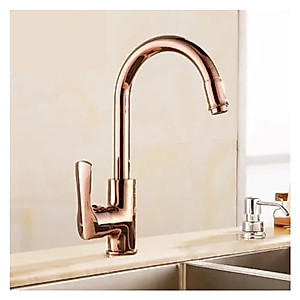 Rose Gold Brass Kitchen Faucet Swivel Kitchen Faucet one Hand hot and Cold washbasin Mixer Faucet (Color : Rose Gold)