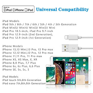 iPad Charger Cable,Fast iPad Charger,iPad Fast Charging[MFi Certified] 12W Foldable Portable Travel USB Wall Charger 3Pack[3/6FT] Cable Cord for iPad 9/iPad Mini/iPad Air