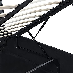 Full Size Upholstered Platform Bed, Modern Platform Bed with Faux Leather Headboard and a Hydraulic Storage System, No Box Spring Needed (Black)