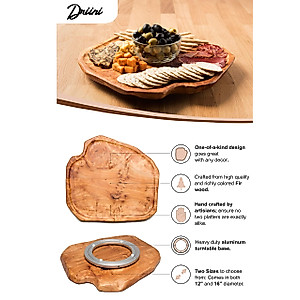 Driini Premium Handmade Root Wood Lazy Susan Turntable (16'') - Large Rustic Wooden Serving Platter Cheese Board - Oversized Charcuterie Tray, Perfect for Your Dinner Table or Countertop