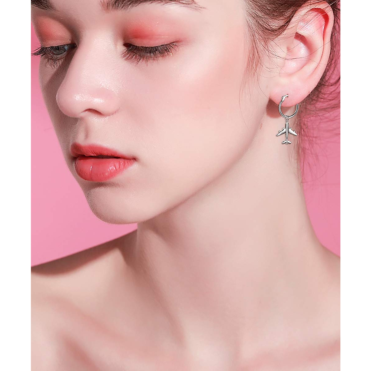 Mom Gifts Airplane Earrings for Women Aircraft Jelwery 925 Sterling Silver Hoop Earrings, Best Gifts for Stewardess Flight Attendants Pilots (Hoop Earrings)