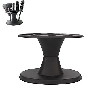 HURRISE Hair Brush Holder Stand,Plastic Round Hair Brush Comb Holder Display Rack Hair Styling Brush Stand Shelf Accessories(Black)