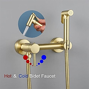 JZRYQJGJ Brass Bidet Faucet Gold Toilet Faucet Handheld Toilet Bidet Sprayer Hygienic Shower Cold Water Mixer Shower Head (Color : A5090)