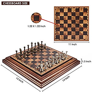 AMEROUS 14 inches Wooden Chess Set with Metal Chess Pieces / 2.5'' King/Storage for Chessmen/Gift Package/Instructions/Classic Board Game