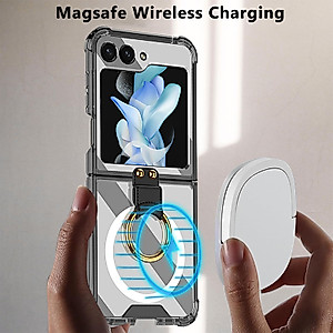NINKI Compatible Samsung Galaxy Z Flip 5 Case with Ring,(Clear+Black) Samsung Flip 5 Case Magnetic Wireless Charging Heavy Duty Slim Shockproof Protective Phone Case for Galaxy Z Flip 5 5G Cases Clear