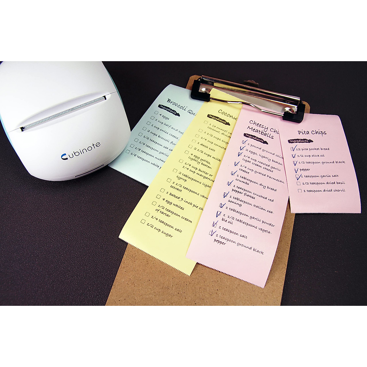 Cubinote Home Thermal Printer | No Ink Printer | Note and Label Pocket Printer | Black/White Mini Picture and Note Printer - Value Pack with 3 Colored Mini-Rolls (Blue, Pink & Yellow) (Grey)