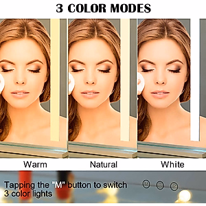 HOMPEN Makeup Mirror with Lights, Lighted Vanity Mirror, Table Top Lighted Beauty Mirror, Dimmable LED Light Strips, Hollywood Style Mirror