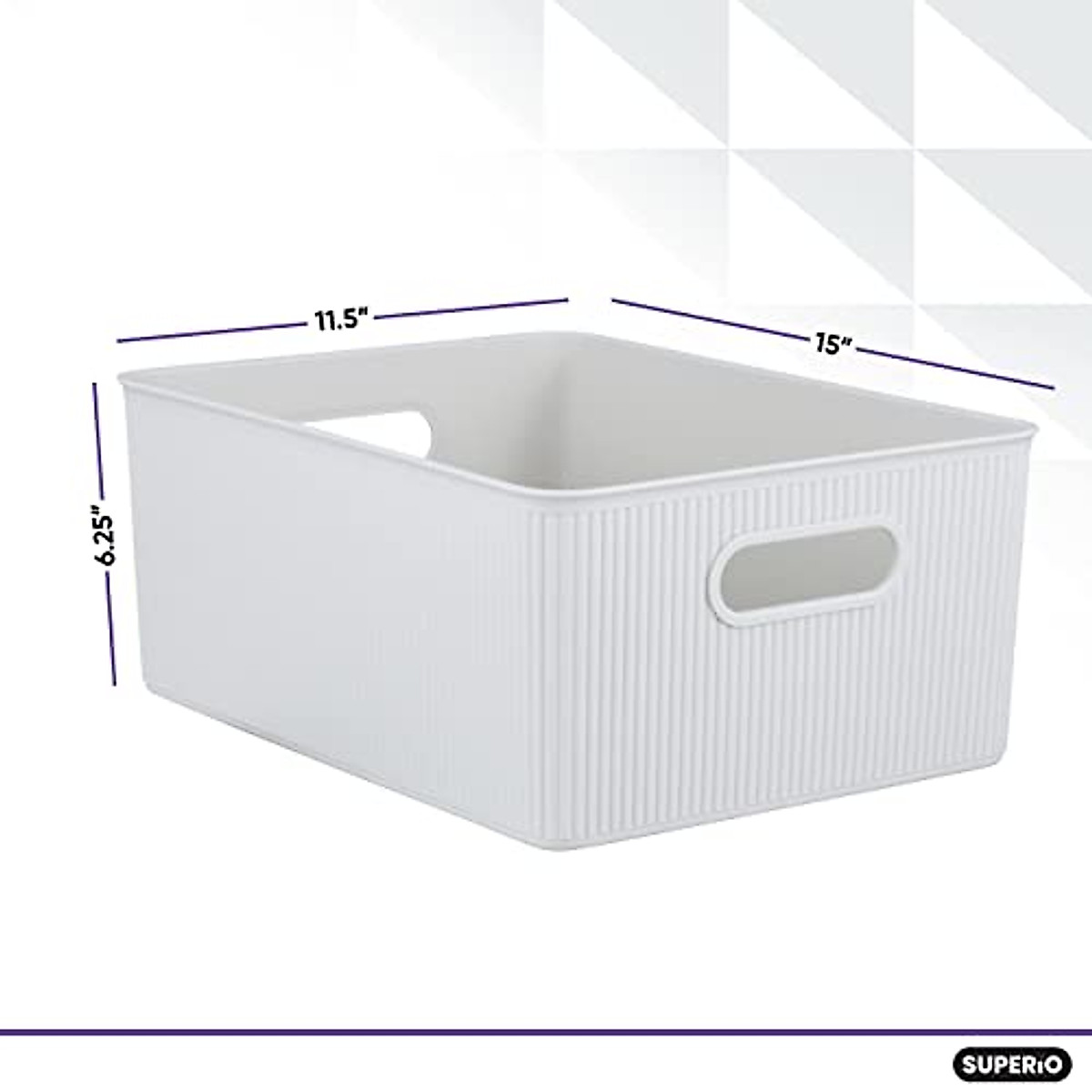 Superio Decorative Plastic Lidded Home Storage Bins Organizer Baskets, Large White Smoke (1 Pack - 15 Liter) Stackable Container Box, for Organizing Closet Shelves Drawer Shelf - Ribbed Collection