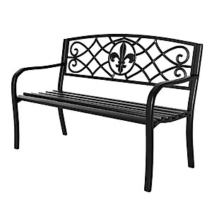 HCSH&WILL Outdoor Bench, Weatherproof Park Bench, Classic Garden Bench with Backrest & Armrests, Outdoor Metal Bench for Patio, Porch, Lawn and Yard, Black