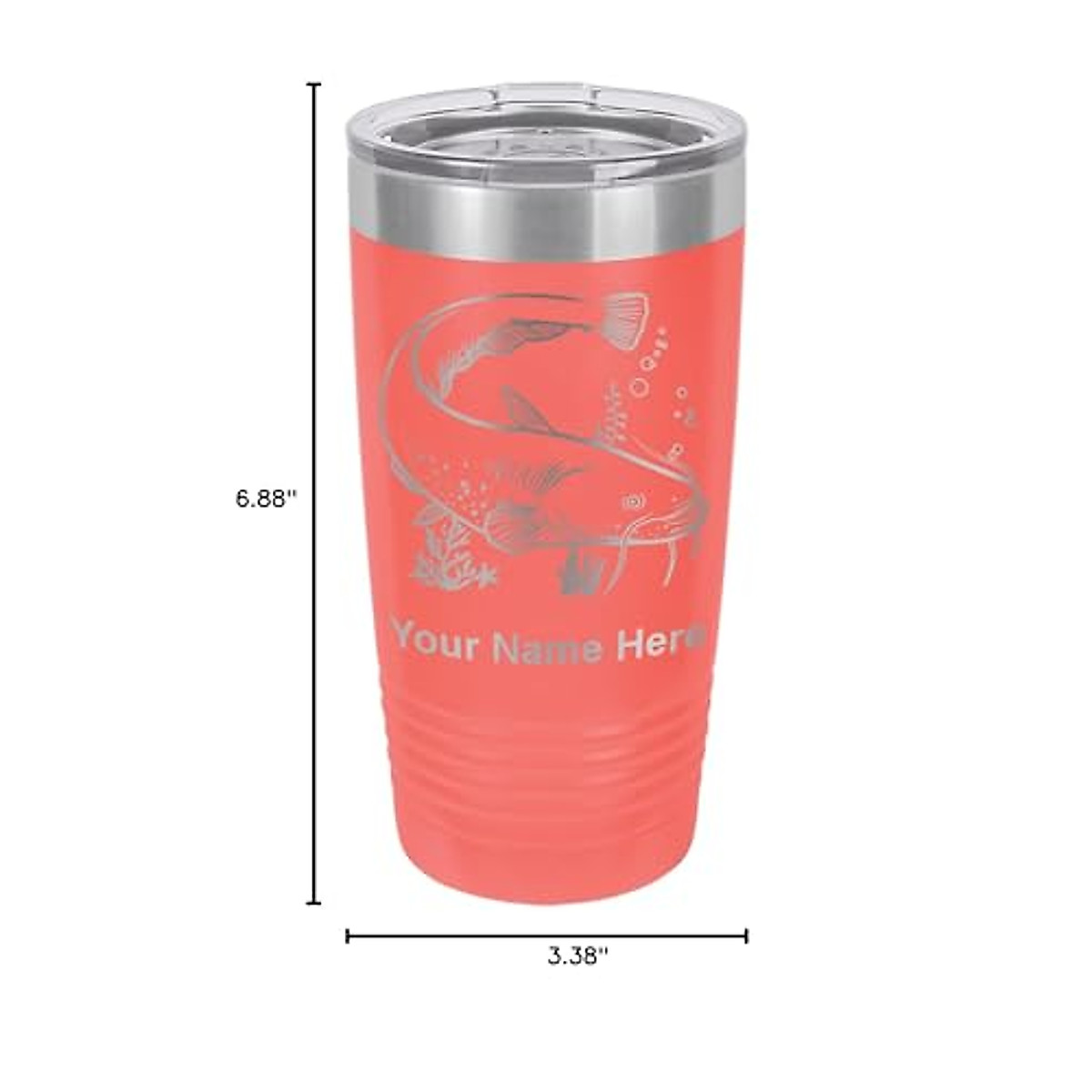 LaserGram 20oz Vacuum Insulated Tumbler Mug, Catfish, Personalized Engraving Included (Coral)