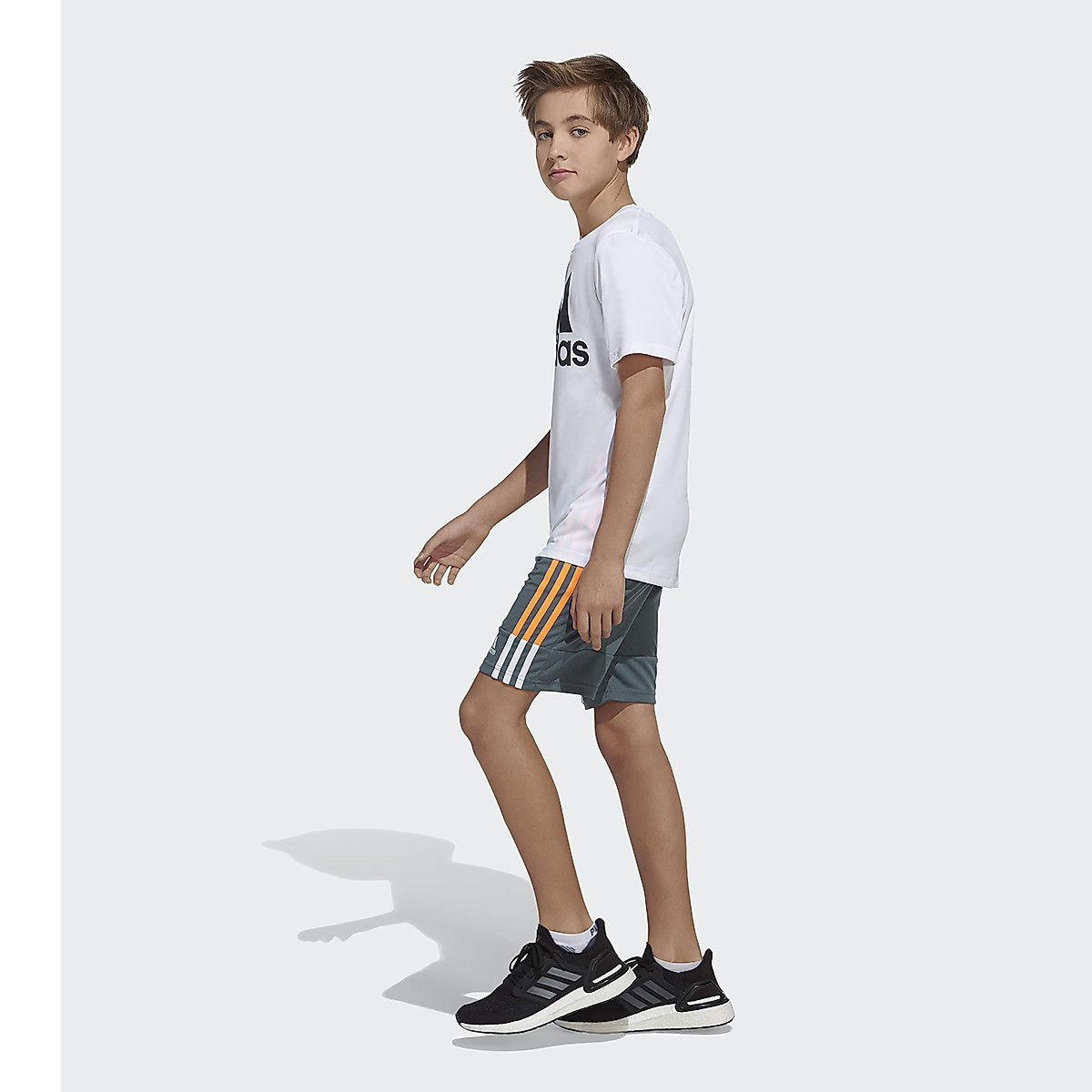 adidas Boys' Clashing 3-Stripes Shorts, Grey/Orange, Medium (10/12)