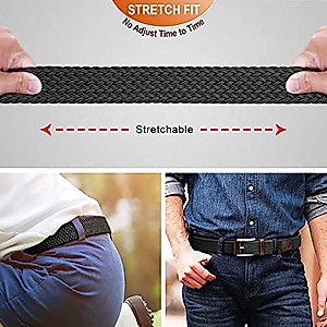 BULLIANT Belt for Men 2Pack,Mens Gift Stretch Braided Web Belt Elastic for Casual Golf Jeans,1 3/8"(Black/Beige,36"-40" Waist Adjustable)