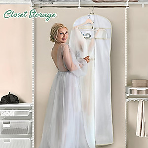 MISSLO 70" Bridal Wedding Gown Dress Garment Bag with Accessories Pouch Large Travel Garment Cover 8" Gusset (White)