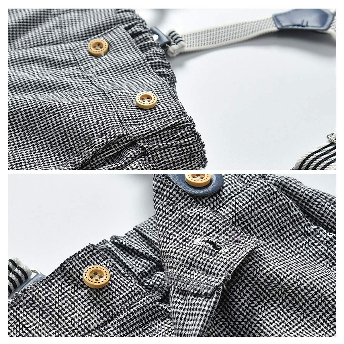 Baby Boys Shirt Overall Suit Suspender Cotton Outfits Bowtie Comfortable Rompers Long Sleeve Gentleman Tuxedo Wedding Formal Suits Set for Birthday Party 12-18M 4PCS Pink