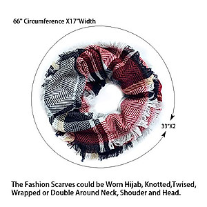 Lucky Leaf Women Winter Checked Pattern Cashmere Feel Warm Plaid Infinity Scarf (L8-Black Burgundy)