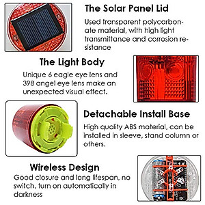Aolyty Solar Warning Strobe Light 360 Degree Outdoor IP48 Waterproof Light Operated Automatically On Save Power for Traffic Cone Construction Light Control Flashing (Yellow)