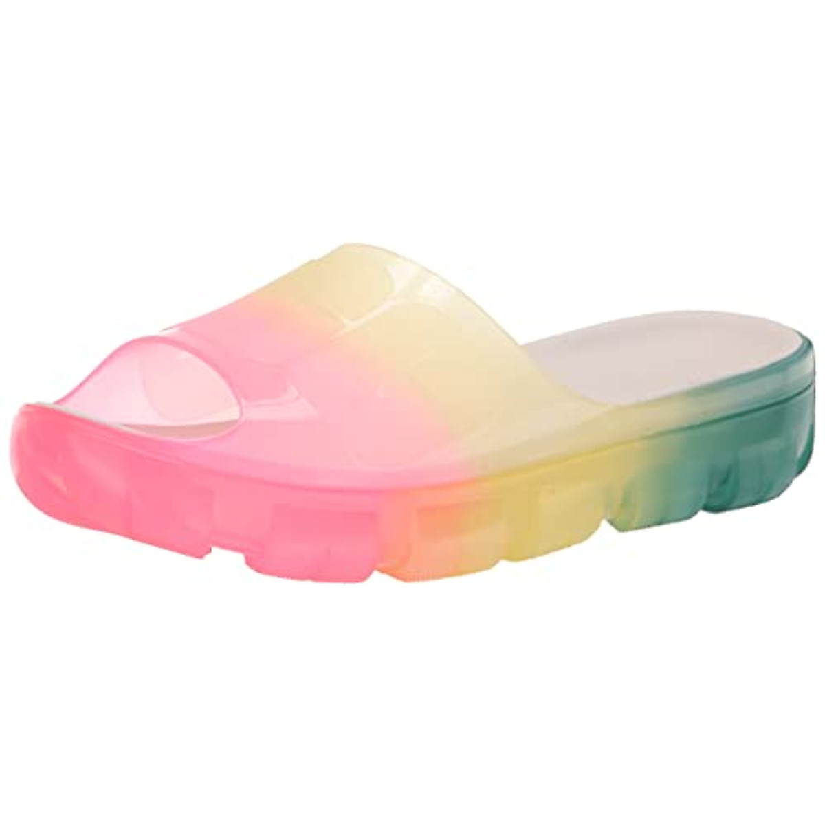 UGG Women's JELLA Clear Watercolors Slide Sandal, Rainbow Blend, 10