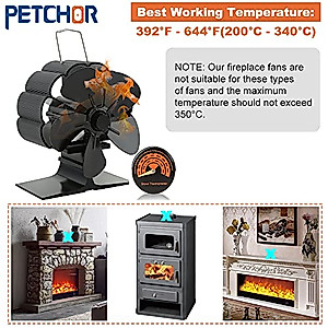 PETCHOR Mini Stove Fan, Wood Stove Fans Non Electric, Fireplace Fan Heat Powered, Stove Top Fan for Fireplace/Wood Stoves/Burner/Wood burning/Pellet Eco Friendly with Thermometer