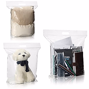 Clear Zipper Storage Bags Plastic Zipper Bags Transparent Zip Plastic Bags Expandable Bottom Bag with Carry Handle for Holding Clothes Food Craft (60 Pieces,12 x 12 Inch, 15 x 15 Inch, 17 x 17 Inch)