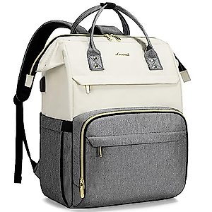 LOVEVOOK Laptop Backpack Purse for Women, 18 Inch Computer Business Stylish Backpacks, Doctor Nurse Bags for Work, Casual Daypack Backpack with USB Port, White-Grey