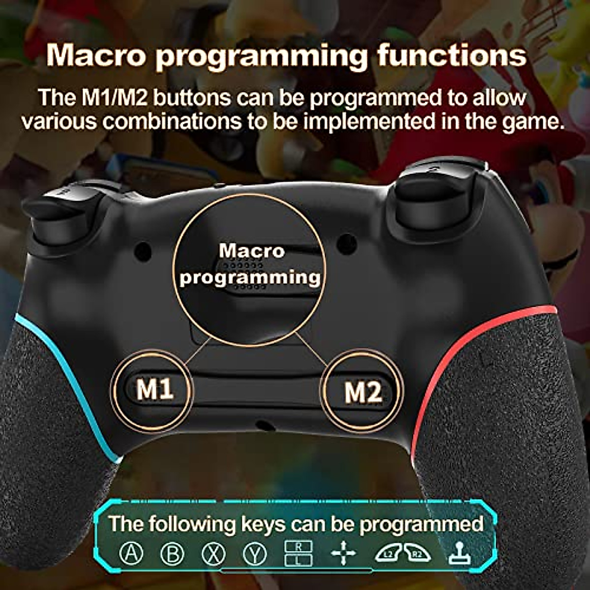 PSKONTORORA Switch Controller for Nin-tendo Switch/Switch Lite/Switch Oled, Switch Pro Controller with Programming Back Buttons Turbo Motion Vibration Screenshot【Upgraded】