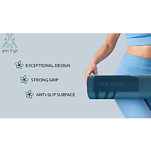 Pan Yoga Non Slip Yoga Mat with Carrying Strap – 100% Eco-friendly Pro Yoga Mat- Natural Rubber and PU - Organic Yoga Mat for Women, Large Yoga Mat for Men, (74" x 28" x 4mm Thick) (Sky Turquoise)