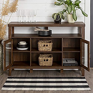 Walker Edison Tall Wood Universal TV Stand with Open Storage For TV's up to 58" Flat Screen Living Room Storage Entertainment Center, 52 Inch, Dark Walnut