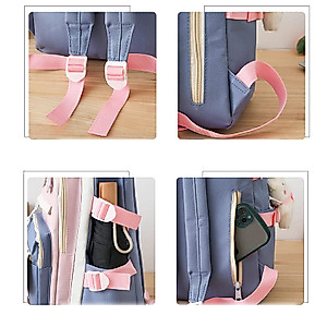 MWZING 5 Piece Backpack Set kawaii Backpack with Cute Bear Doll and Pins Canvas Backpack Large Capacity Aesthetic Shoulder bag