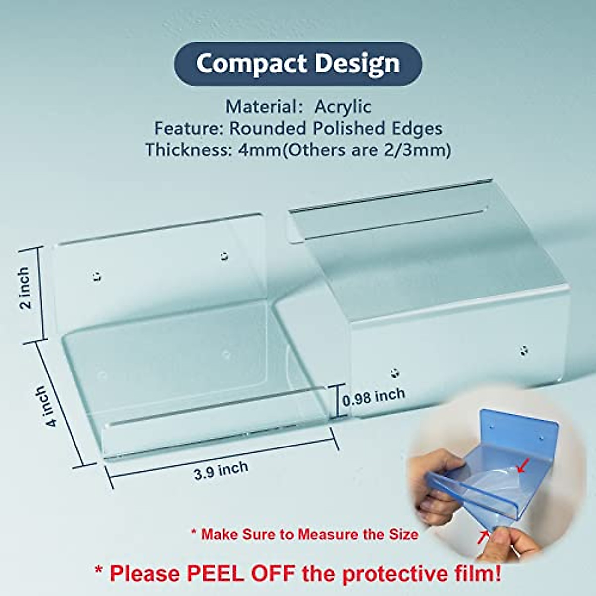 Weronique 2-Pack Wall Shelves Small Adhesive Floating Shelves Acrylic Hanging Shelves Display Ledges with 2 Types of Installation, Clear