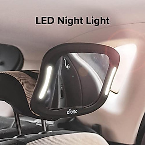 Diono Easy View XXL Baby Car Mirror with Extra Wide View, Safety Car Seat Mirror for Rear Facing Infant with 360 Rotation, LED Night Light, Wide Crystal Clear View, Shatterproof, Crash Tested