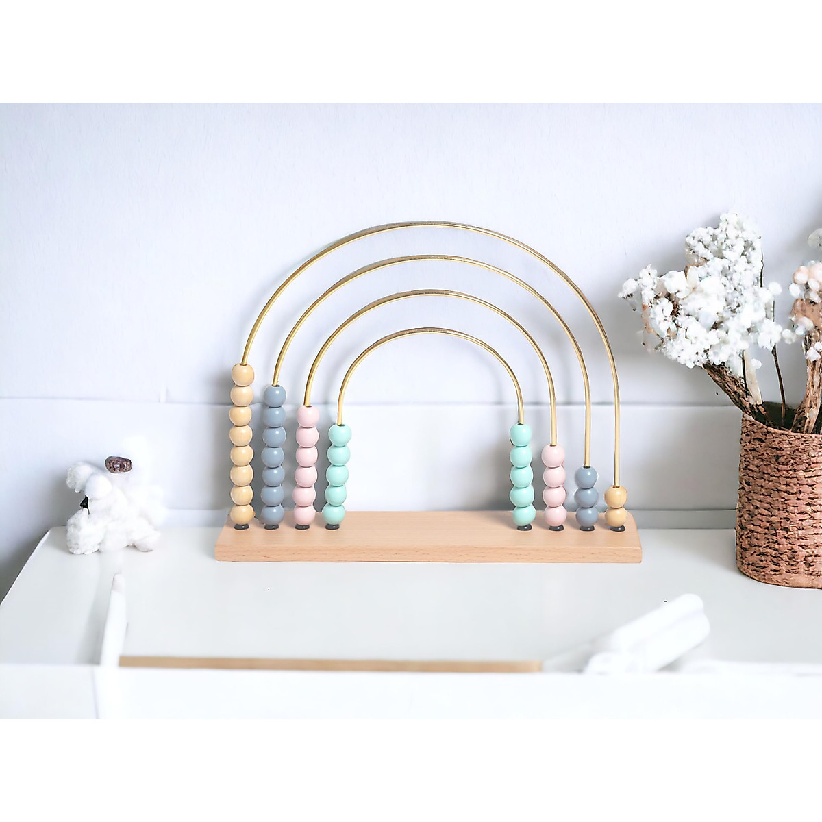 Hoky’s Hut Aesthetic XL Rainbow Abacus 14” x 11.25”- Montessori Toy for 1 Year Old & up 2-in-1 Sensory Toy & Kids Room Decor, Nursery Decor, Kids Bookshelf Decor, Unique or Kids Gifts, Hot Toy