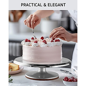 Syntus Aluminum Alloy Revolving Cake Stand, 12 Inch Cake Turntable for Decorating Super Smooth and Quiet Rotation Cake Decorating Stand for Party Wedding, Bright Silver Base