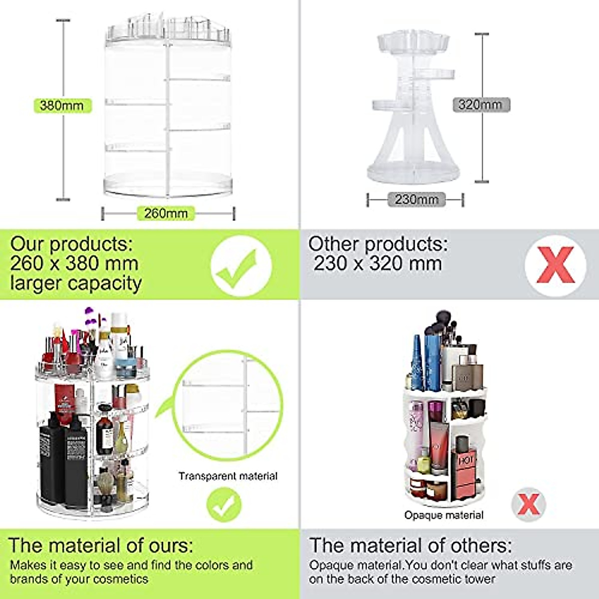 Boxalls Makeup Organizer Rotating,8-Layer Large Capacity Cosmetics Organizer,360 Adjustable Spinning Makeup Stand, Skincare Clear Makeup Carousel for Vanity Countertop -Plus Size