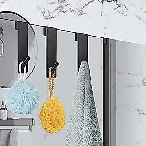 LIANQUAN Shower Door Hooks, 3 Pack Over Door Hooks for Bathroom Frameless Glass Shower Door Towel Hooks Stainless Steel Hanger Drilling-Free Towel Rack Ideal for Robe, Loofahs, Black