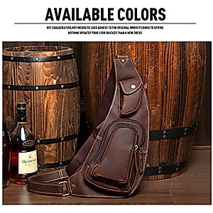 Leathario Men Leather Chest Bag Sling Bag Shoulder Bag Leather Crossbody Bag for Men (Brown-217-L)