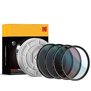 KODAK 40.5mm Filter Set UV, CPL, ND4 & Warming Filters - Absorb Atmospheric Haze Reduce Glare Prevent Overexposure Correct Color Add Warmth, & Creative Effects, Slim, Multi-Coated Glass & Mini Guide