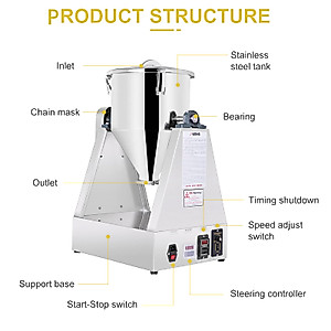 YUCHENGTECH 10L Lab Dry P-o-w-d-e-r Mixer Mixing Machine Particle Blender P-o-w-d-e-r Mixer Granual Blender for Food Chemical Medical 0-33 rpm (110V, 10L(2-5kg))
