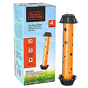 BLACK+DECKER Fly Traps Outdoor & Fly Trap Tubes for Indoors- Hanging Fly Sticky Trap Sticks for Catching House Flies, Horse Flies, Gnats, Mosquitoes & Other Insects- Pre-Baited, 4 Pack