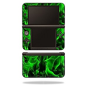 MightySkins Skin Compatible with Nintendo 3DS XL - Green Flames | Protective, Durable, and Unique Vinyl Decal wrap Cover | Easy to Apply, Remove, and Change Styles | Made in The USA