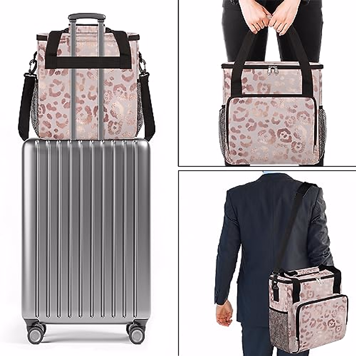 cfpolar Coffee Maker Carrying Bag Pink Leopard Travel Coffee Machine Bag Carrying Organizer Case Portable Single Serve Coffee Brewer Tote Bag Storage Bag for Camping Picnic