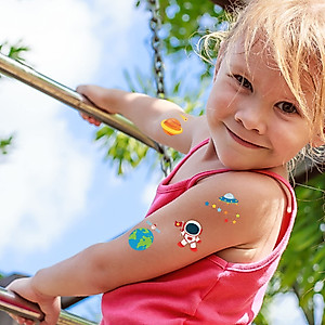 FashionTats Space Explorer Temporary Tattoos | 36 Pack | Kids Party Favors | Skin Safe | Spaceships - Planets - Astronauts - Galaxies - Black Holes - Aliens | MADE IN THE USA | Removable