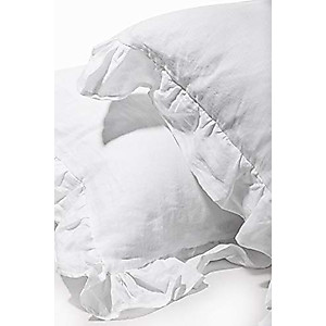 meadow park Stone Washed French Linen European Pillow Sham, Set of 2 Pieces, 26 inches x 26 inches Square Euro Sham, Super Soft, Ruffled Style, White Color