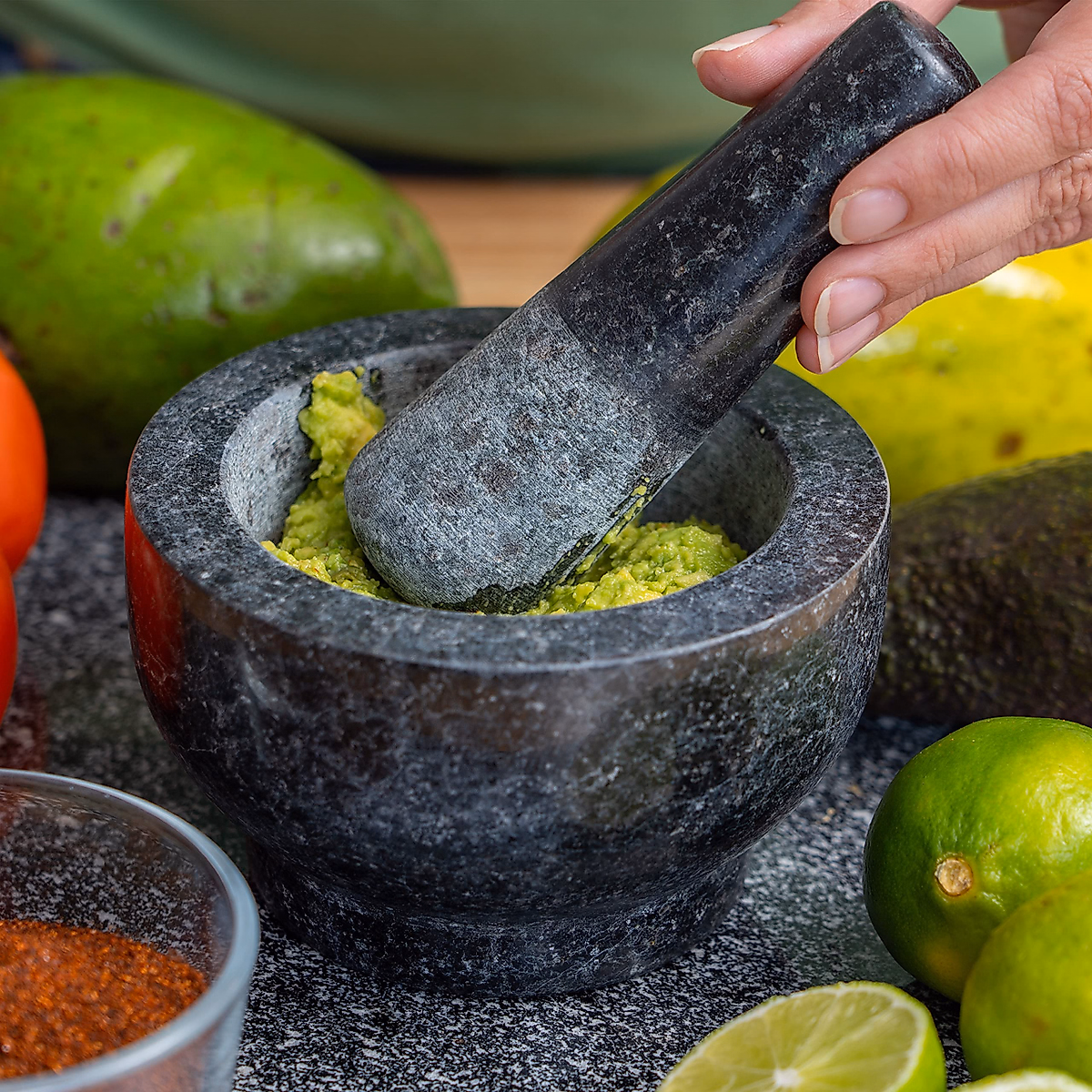 Maxam Mortar and Pestle Set - 5 Inch - Heavy Natural Granite Spice Grinder Bowl, Herb Crusher, Make Fresh Guacamole at Home