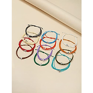 Handmade Cross Colorful Adjustable Braided String Bracelet Friendship Couple Tiny Sideways Cross Rope Bangle Lucky Protection Jewerly for Women Men Teens-set