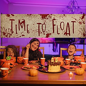 Watayo 71" x 20" Halloween Bloody Banner Yard Sign- Burlap Horror Time To Float Banner- Scary Halloween Banner Backdrop Decoration for Haunted House Yard Outdoor Fence Garden Parties Decor