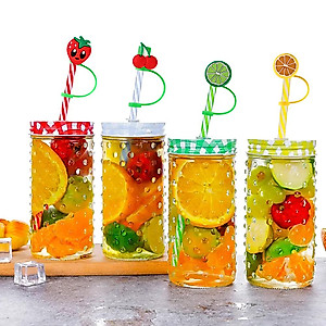 SAMOKA Silicone Straw Cover,10 PCS Straw Tip Cap Reusable Drinking Straw Toppers,Silicone Straw Plugs Reusable Fruit Shape Straw Protector